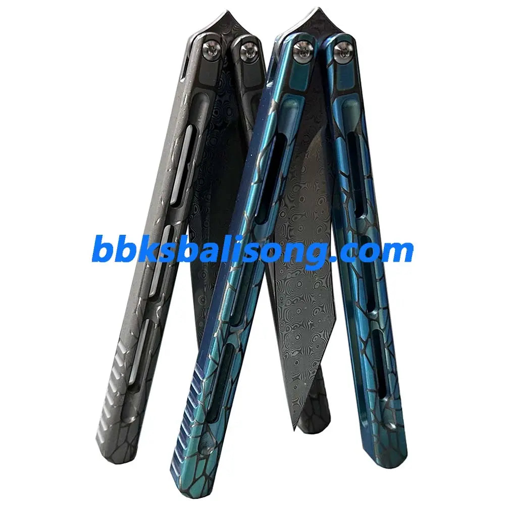 Theone Viper Balisong Clone Titanium Handle Damascus Blade - – BBKSbalisong